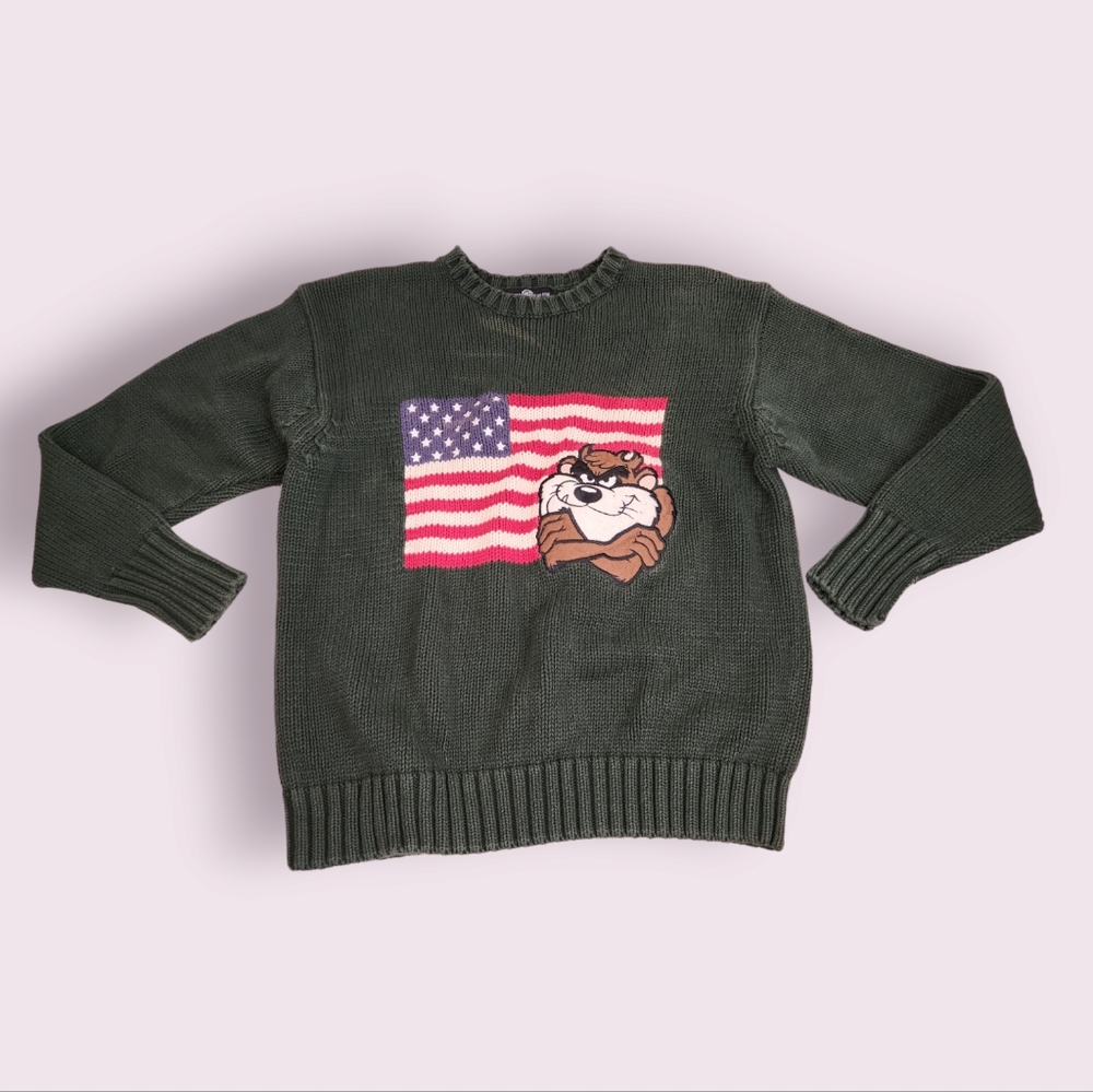 Y2k Warner Bros Studio Store Taz American Flag Sweate… - Gem